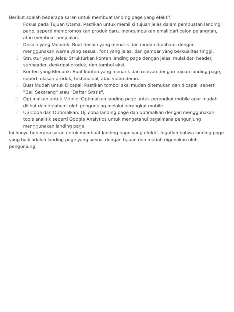 Berikut Adalah Beberapa Saran Untuk Membuat Landing Page Yang Efektif | PDF