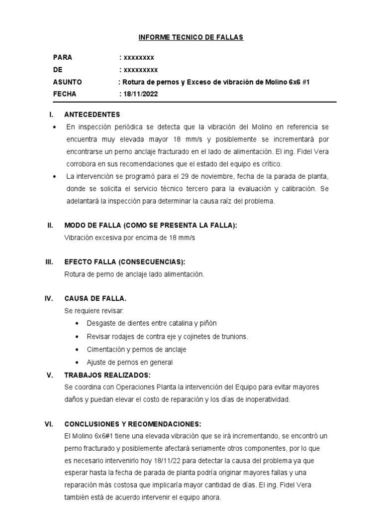 Informe Tecnico Falla | PDF