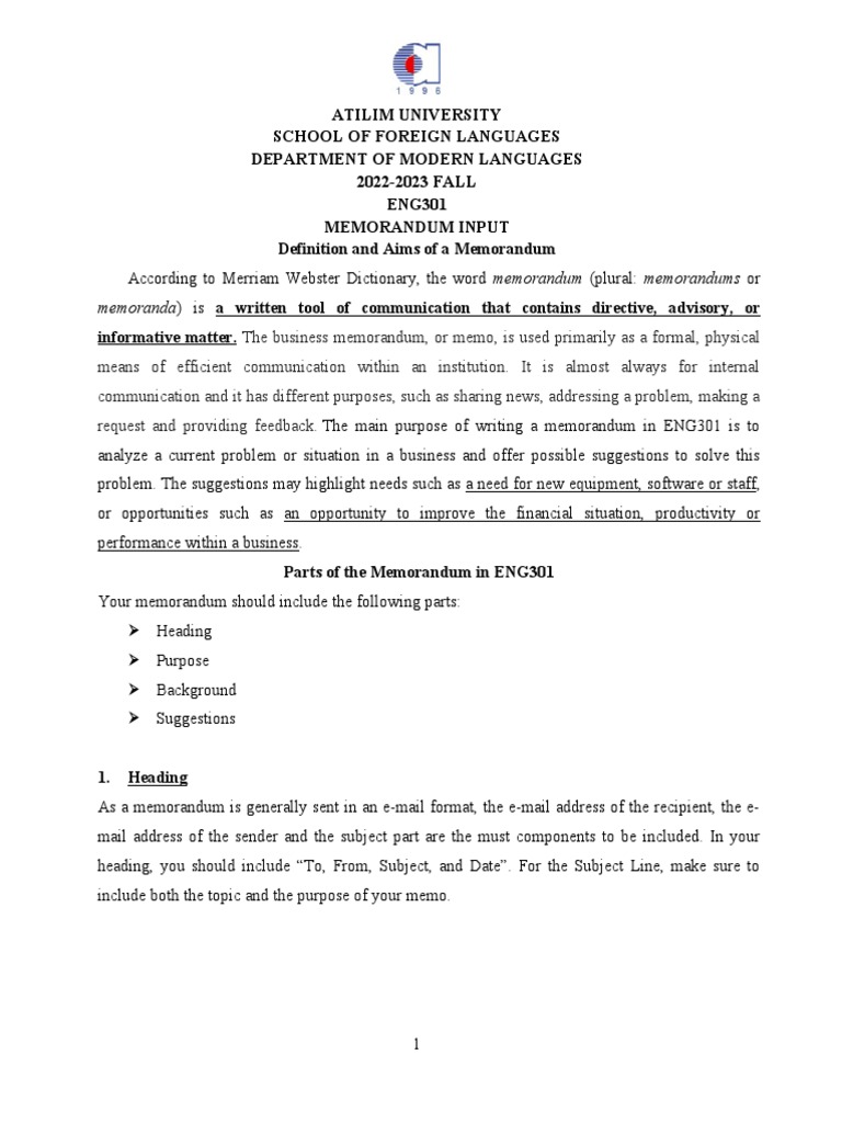 ENG301 Memorandum Input Sample | PDF