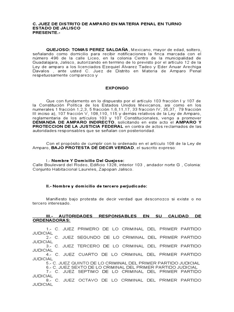Formato de Amparo Orden de Aprehension | PDF | Violación | Judicaturas