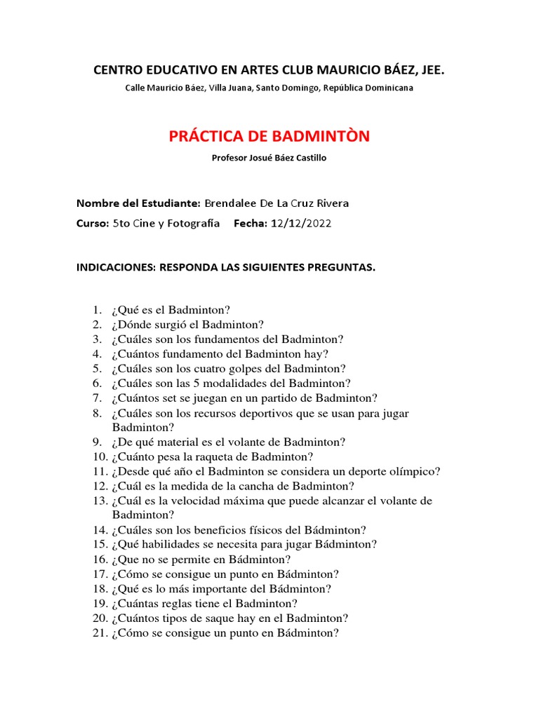 Fundamentos y reglas del bádminton | PDF | Deportes | Deportes atléticos
