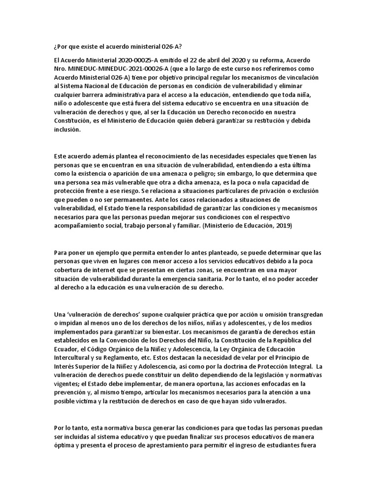 Acuerdo Ministerial 026-A: Inclusión Educativa | PDF | Derechos de los niños | Infancia