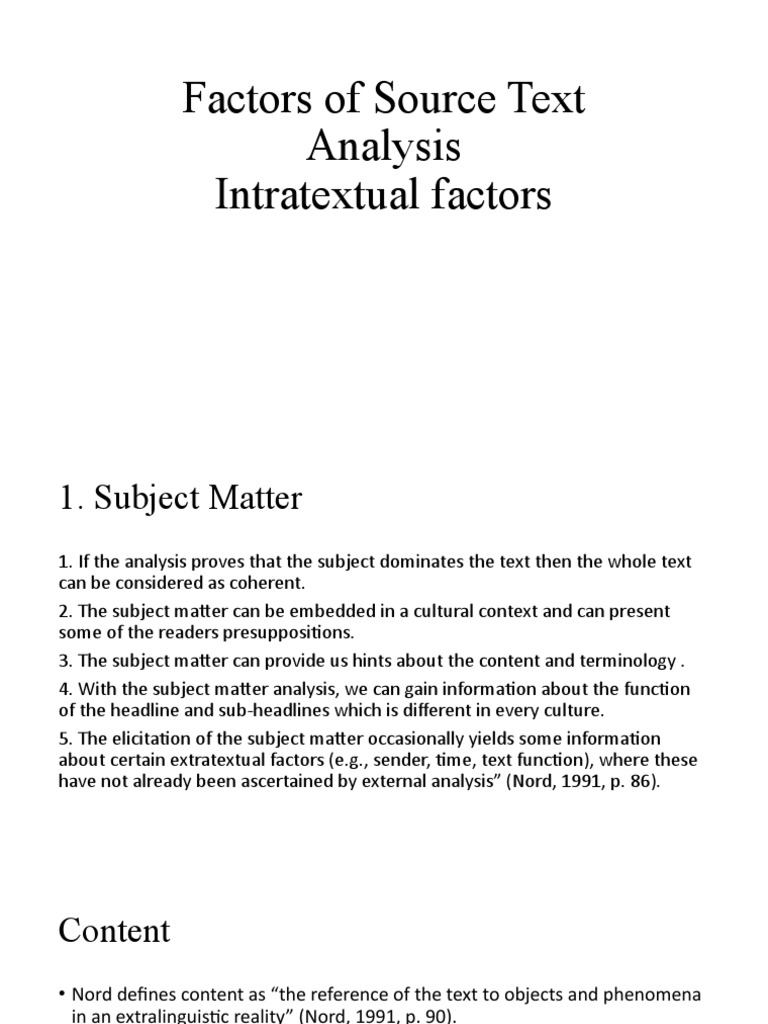Intratextual Analysis Factors | PDF | Translations | Word
