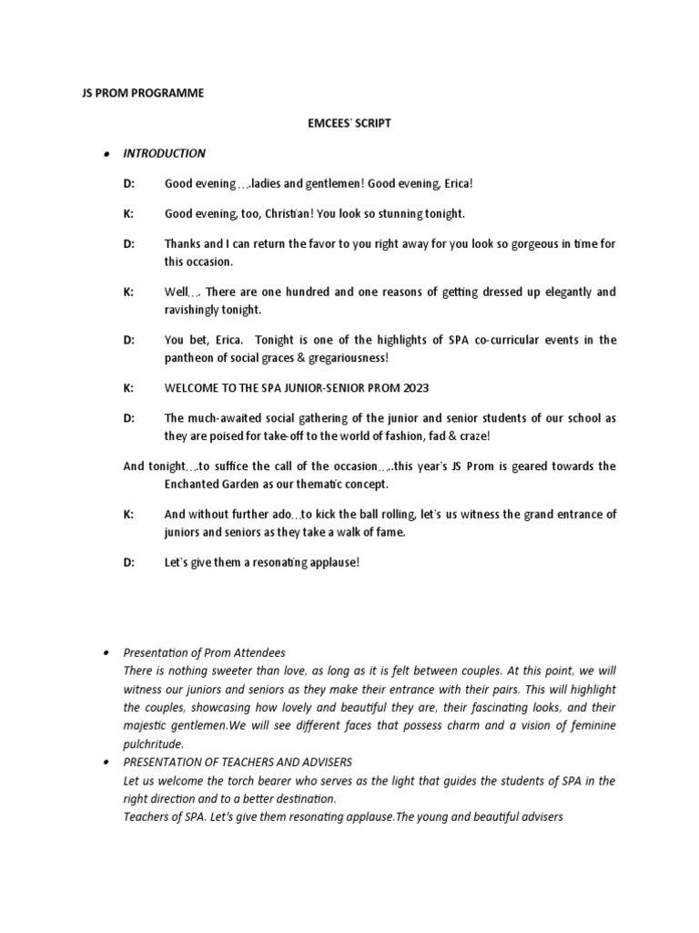 An Enchanted Evening: The Script for the SPA Junior-Senior Prom 2023 ...