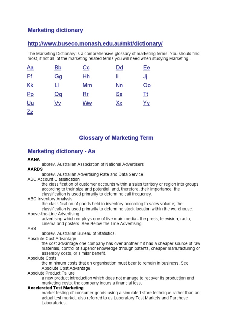 Glossary of Marketing | PDF | Advertising | Sales