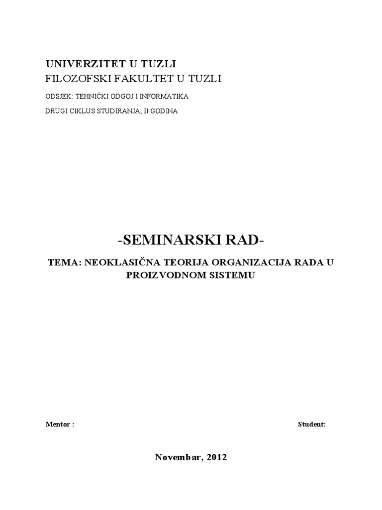 Neoklasična Teorija Organizacija Rada U Proizvodnom Sistemu | PDF