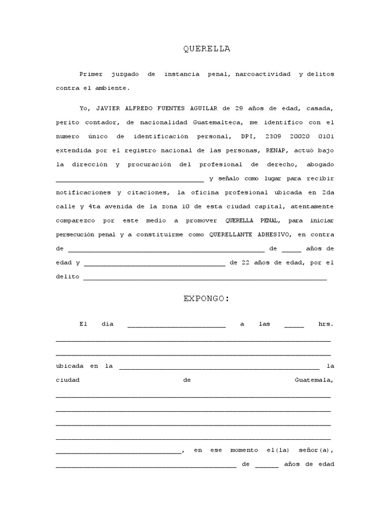 QUERELLA Modelo | PDF | Queja | Justicia