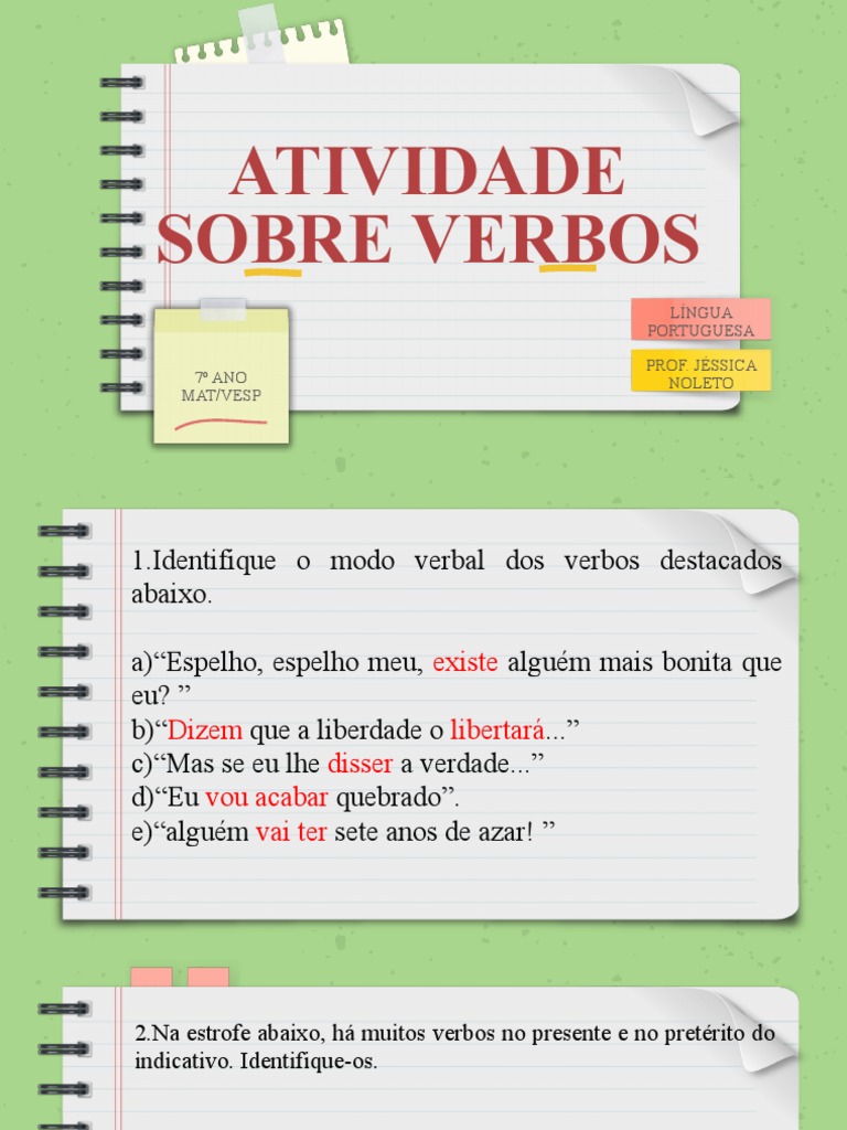 Ativ. Sobre Verbos - 7º Ano | PDF | Artes Linguísticas e Disciplina ...