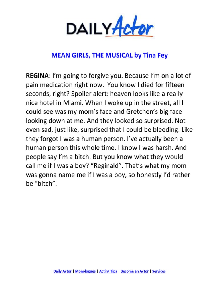 Mean Girls The Musical - Regina | PDF | Art | Mystery, Thriller & Crime ...
