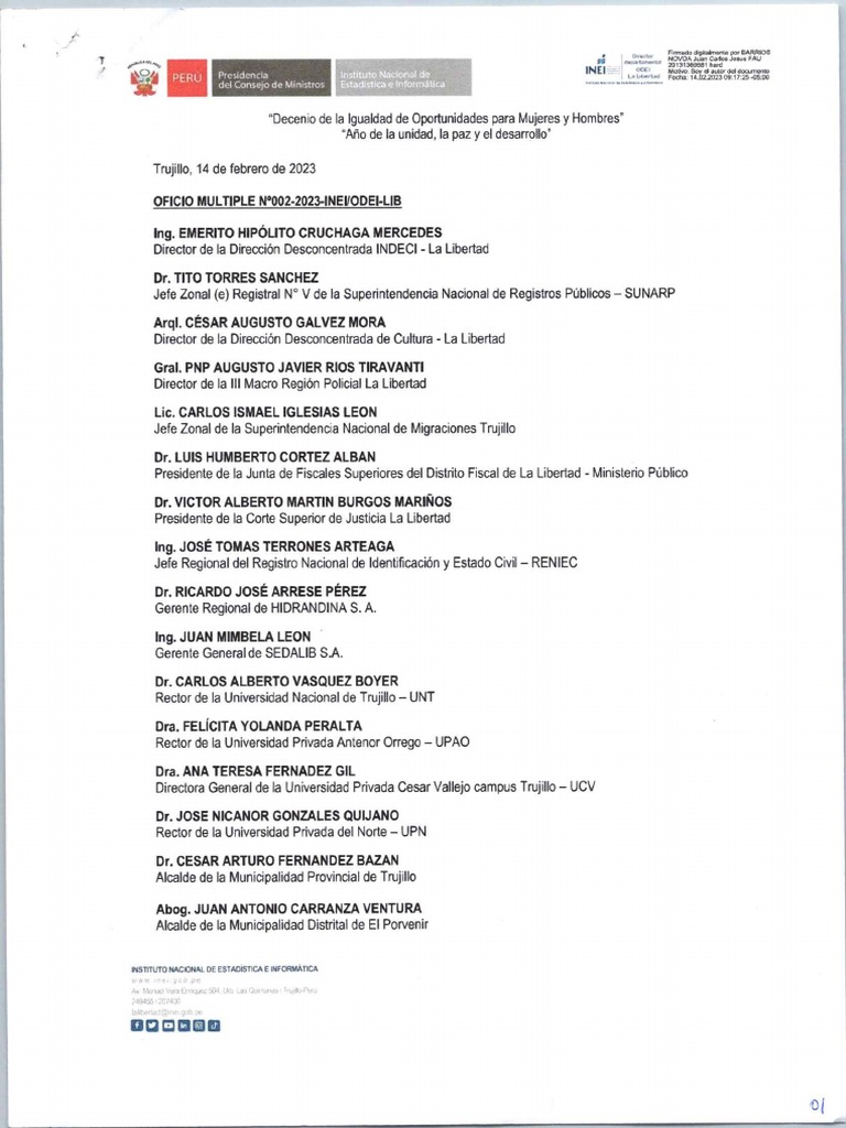 Oficio Multiple 002-23-Inei | PDF