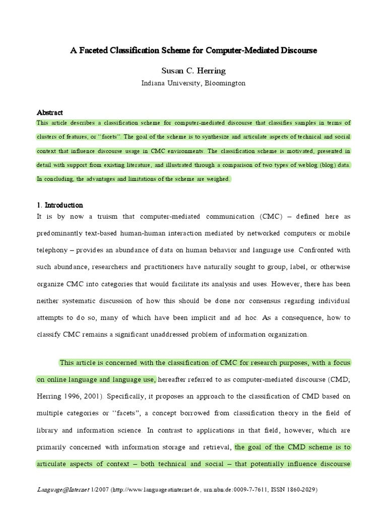 #Herring, 2007. | PDF | Computer Mediated Communication | Discourse