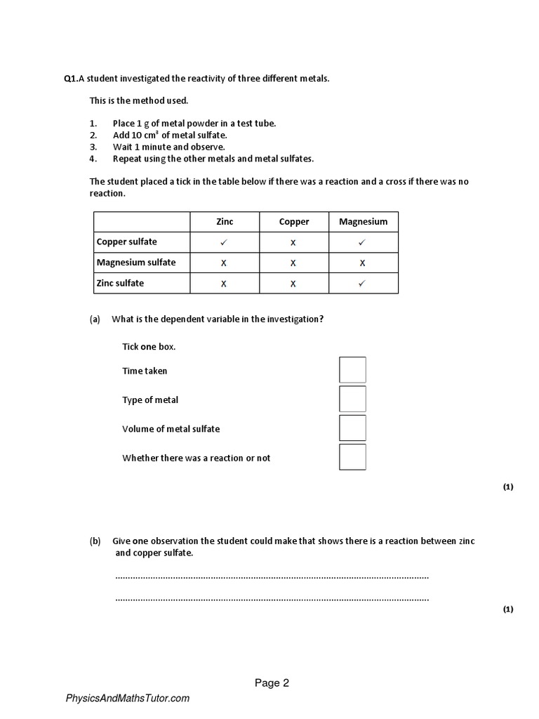 4.1 Reactivity of Metals 1 QP | PDF | Oxide | Metals