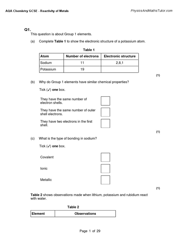 Group 1 Metals Reactivity Investigation | PDF | Chemical Reactions | Metals