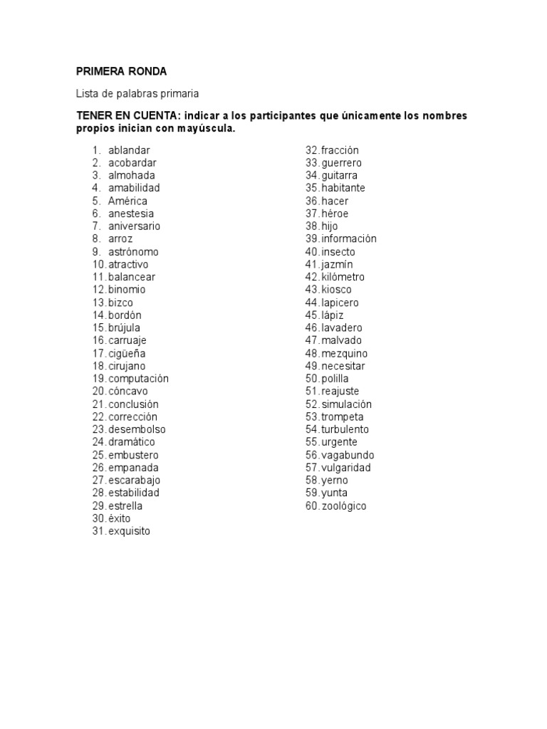 Palabras De Ortografía De 3er Grado