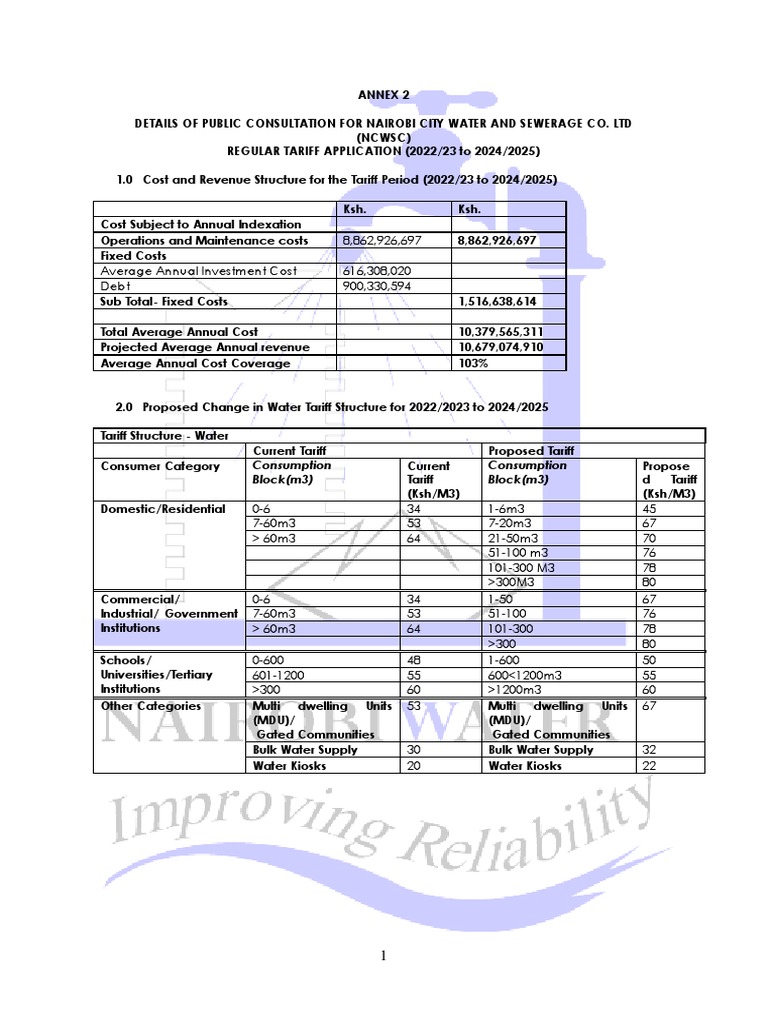 Proposed NCWSC Tariff | PDF | Water Supply | Transparent Materials Proposed NCWSC Tariff | PDF | Water Supply | Transparent Materials