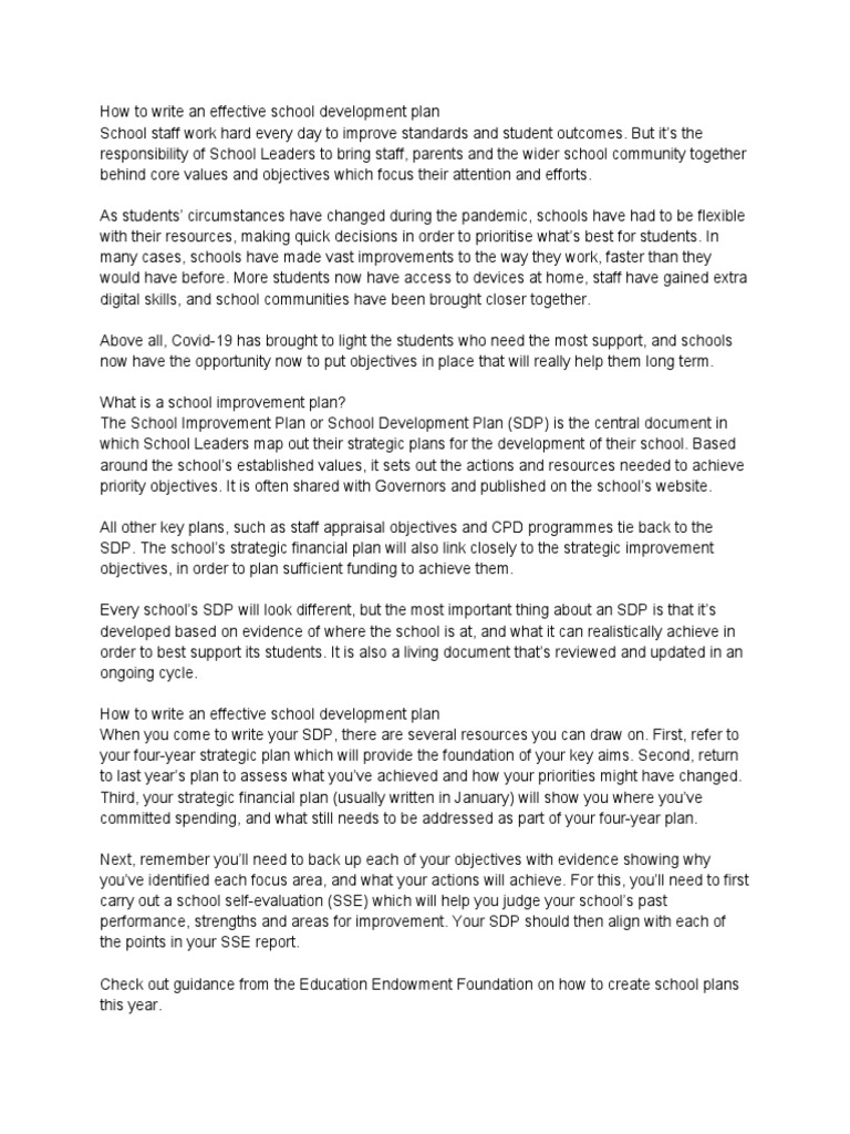 SDP | PDF | Education Reform | Strategic Planning