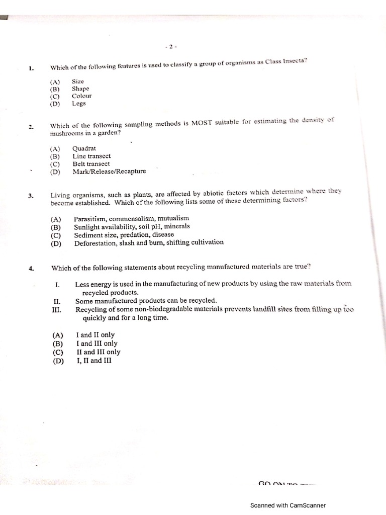 CSEC Biology Past Papers 1 - 2020 | PDF