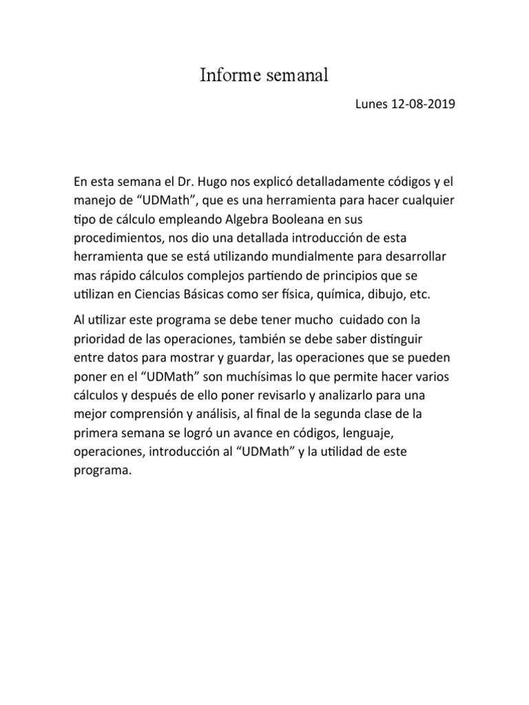 Informe Semanal 01 | PDF