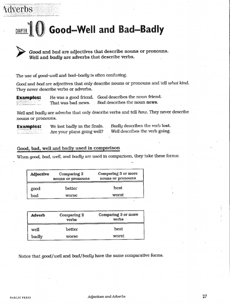 Good vs. Well Bad vs. Badly | PDF