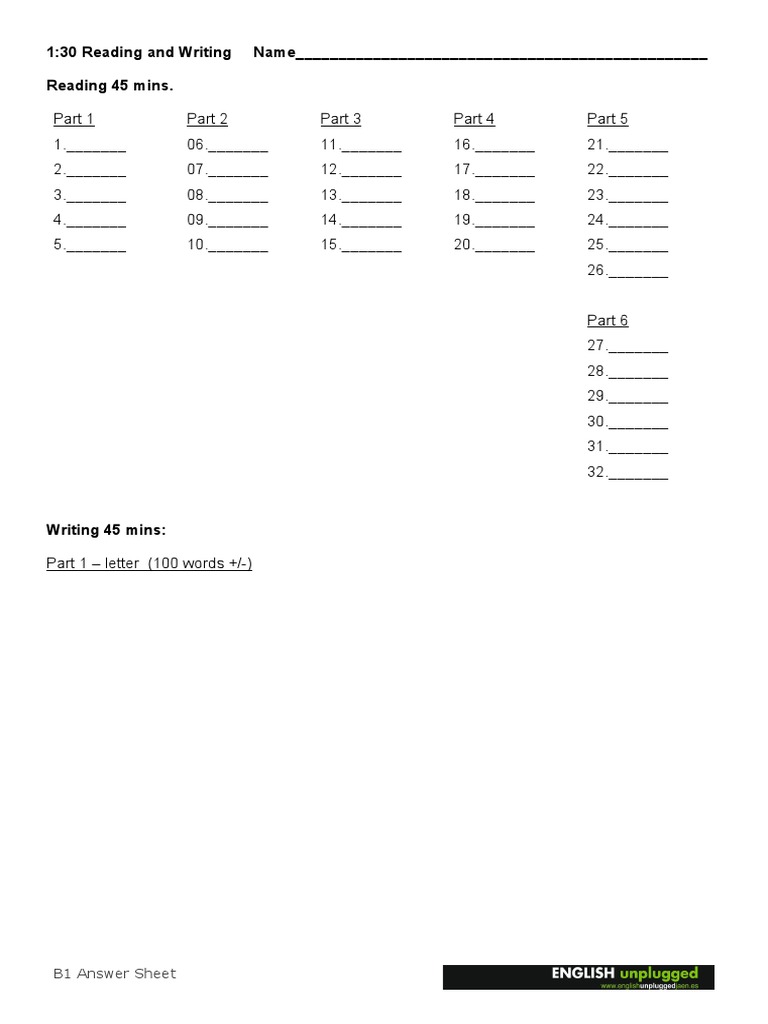 B1 Answer Sheet | PDF