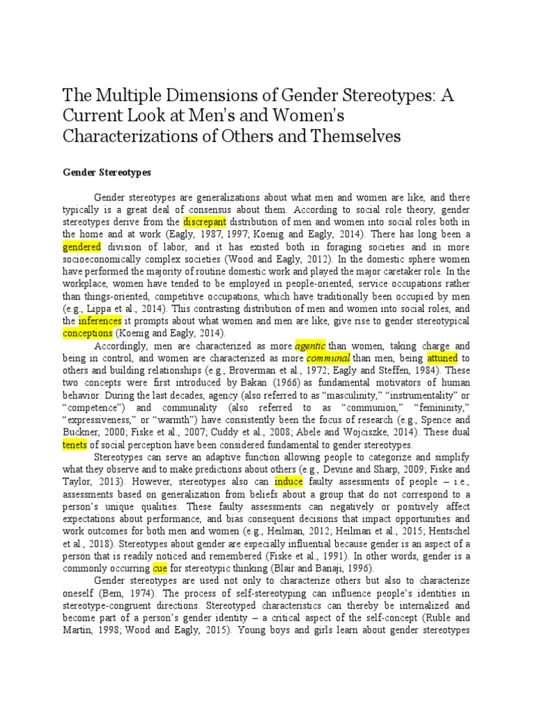 Current Perspectives on Gender Stereotypes | PDF | Stereotypes | Gender ...