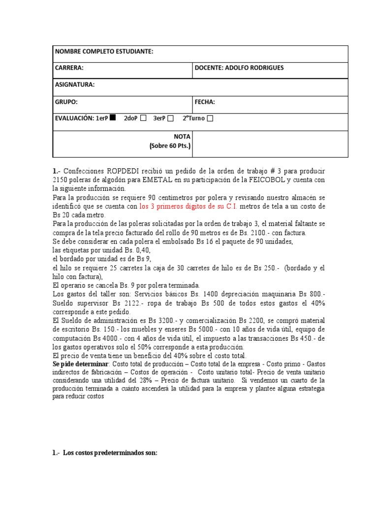 Primer Parcial Costos1 | PDF | Costo | Economias