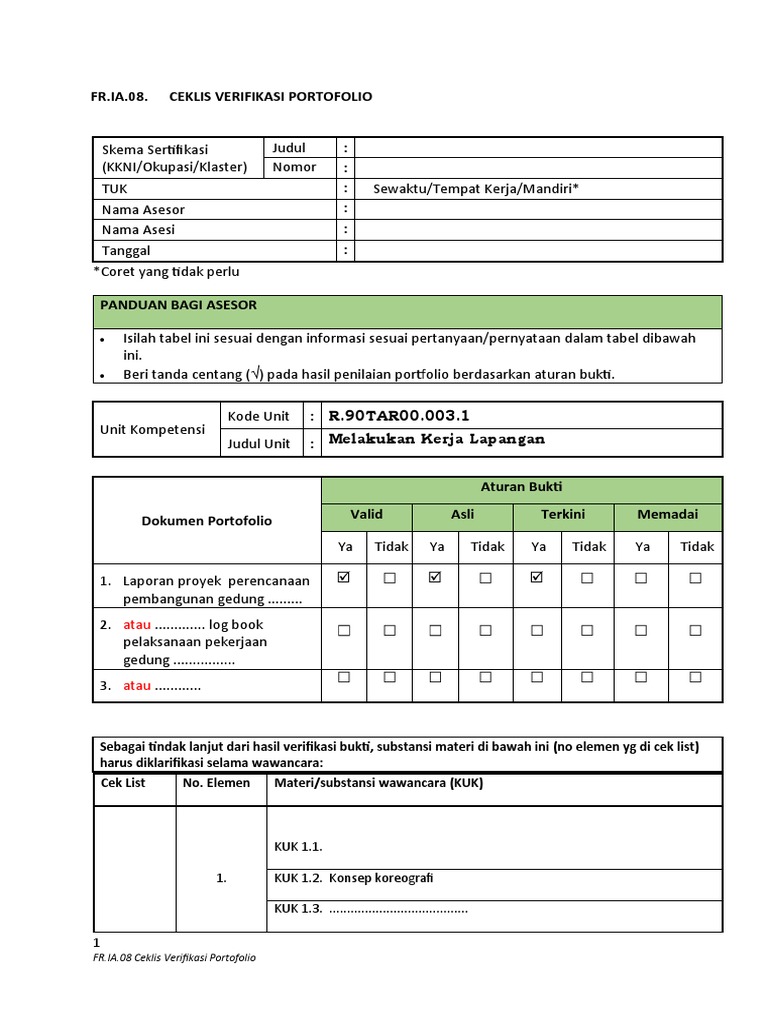 Ceklis Verifikasi Portofolio Asesi | PDF