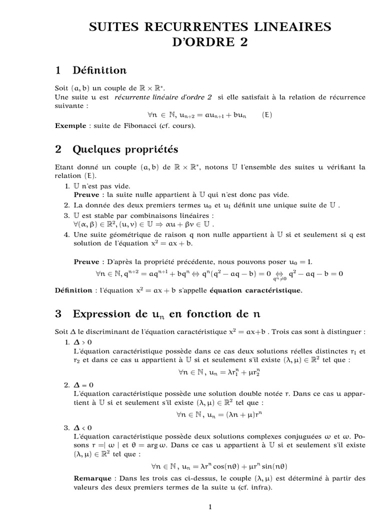 Suites Récurrentes Linéaires d'Ordre 2 | PDF | Mathématiques appliqués ...