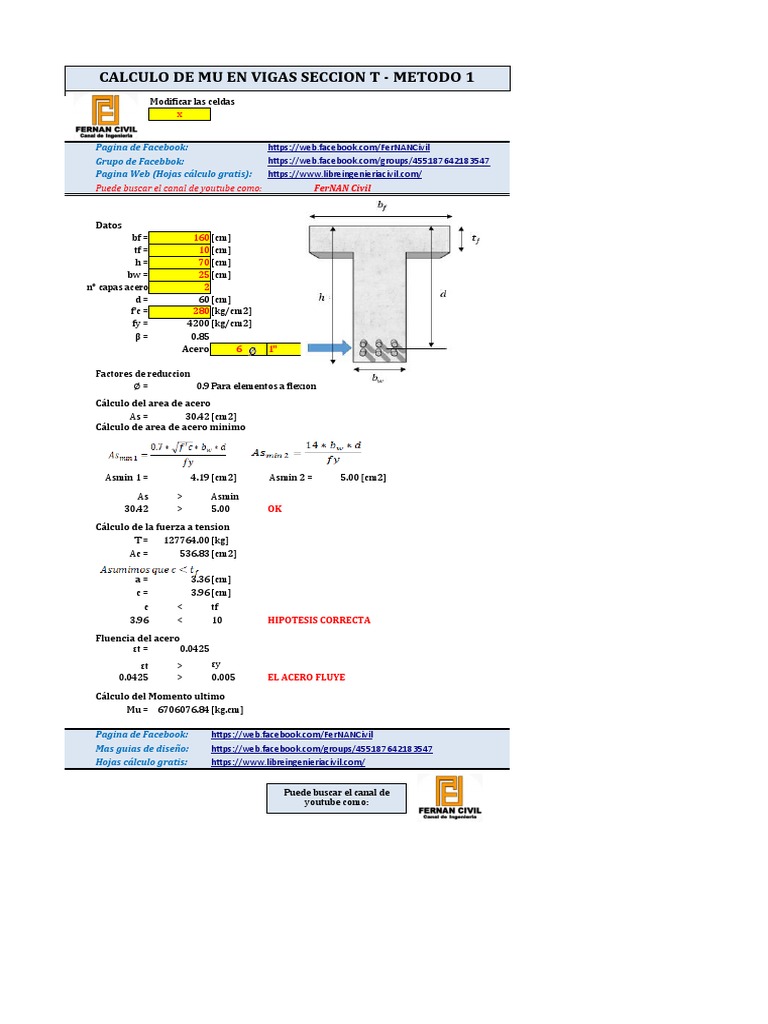 Calculo de Vigas T Metodo 1 | PDF