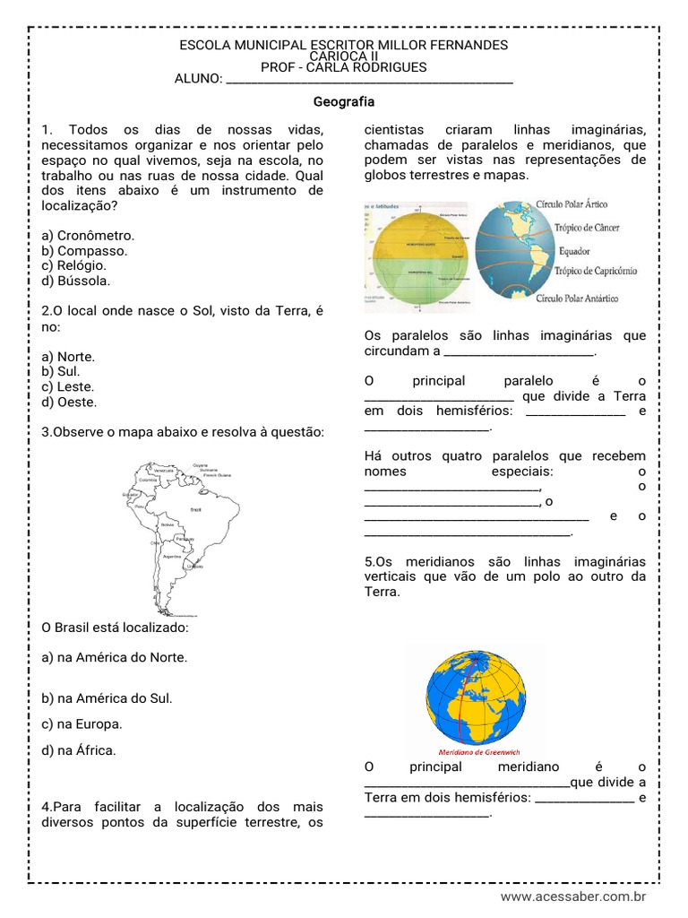 Prova de Geografia 2 Carioca II | Download grátis PDF | Terra | Geografia