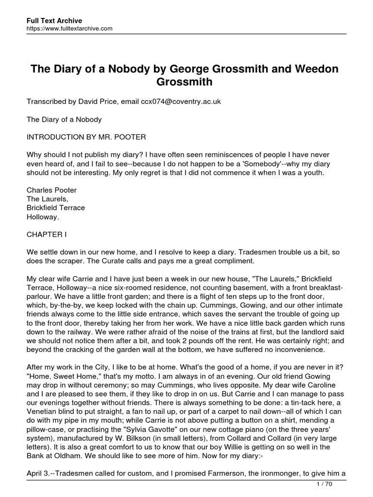 The Diary of A Nobody | PDF