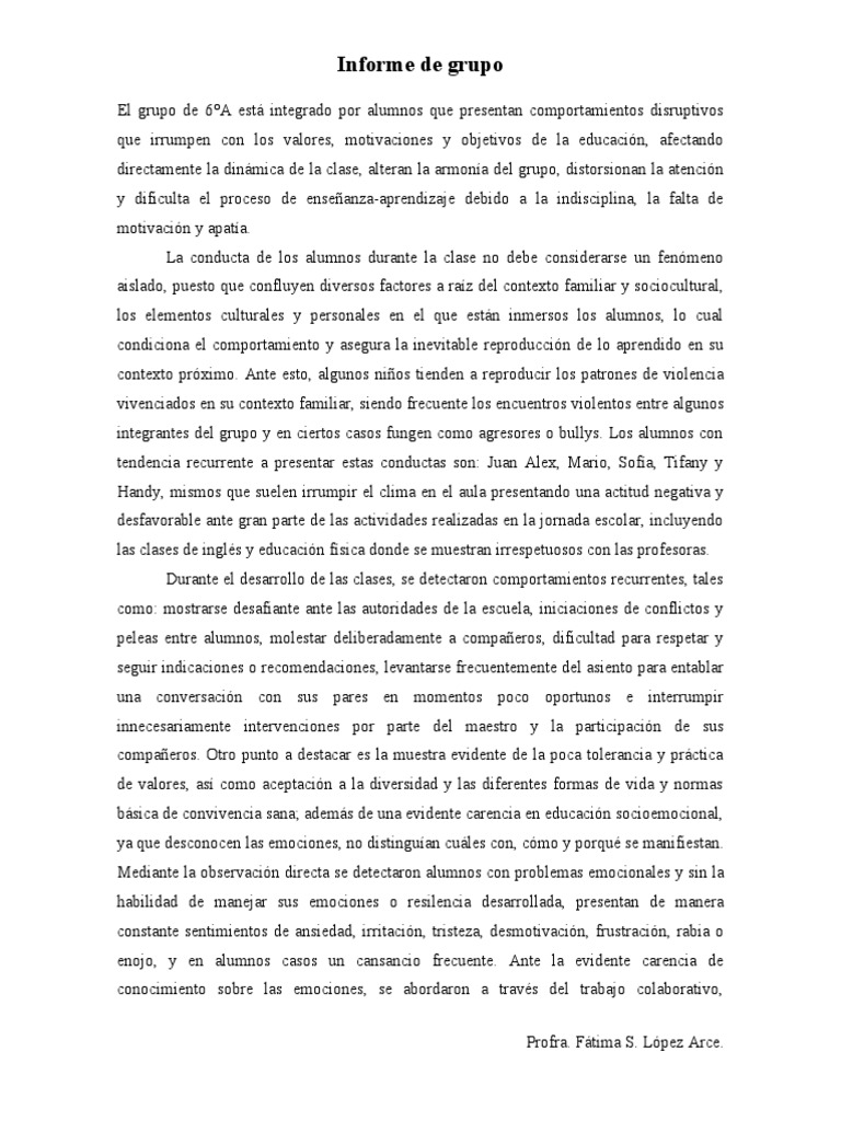 Informe de Grupo | PDF | Las emociones | Comportamiento