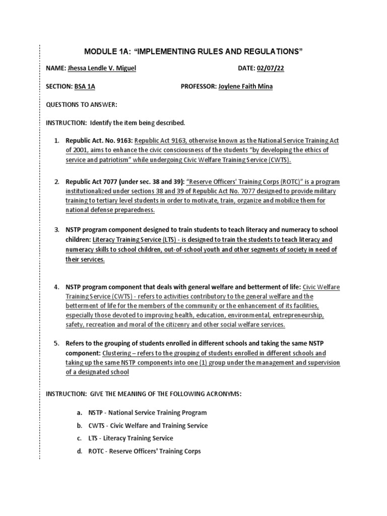 P - Activity 1 (Implementing Rules and Regulations) | PDF