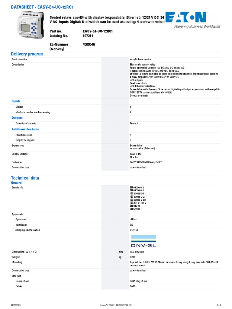 Eaton Y7 197211 EASY E4 UC 12RC1 en - GB | PDF | Alternating Current ...
