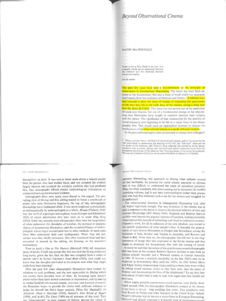 Observational Cinema in Ethnography | PDF | Ethnography