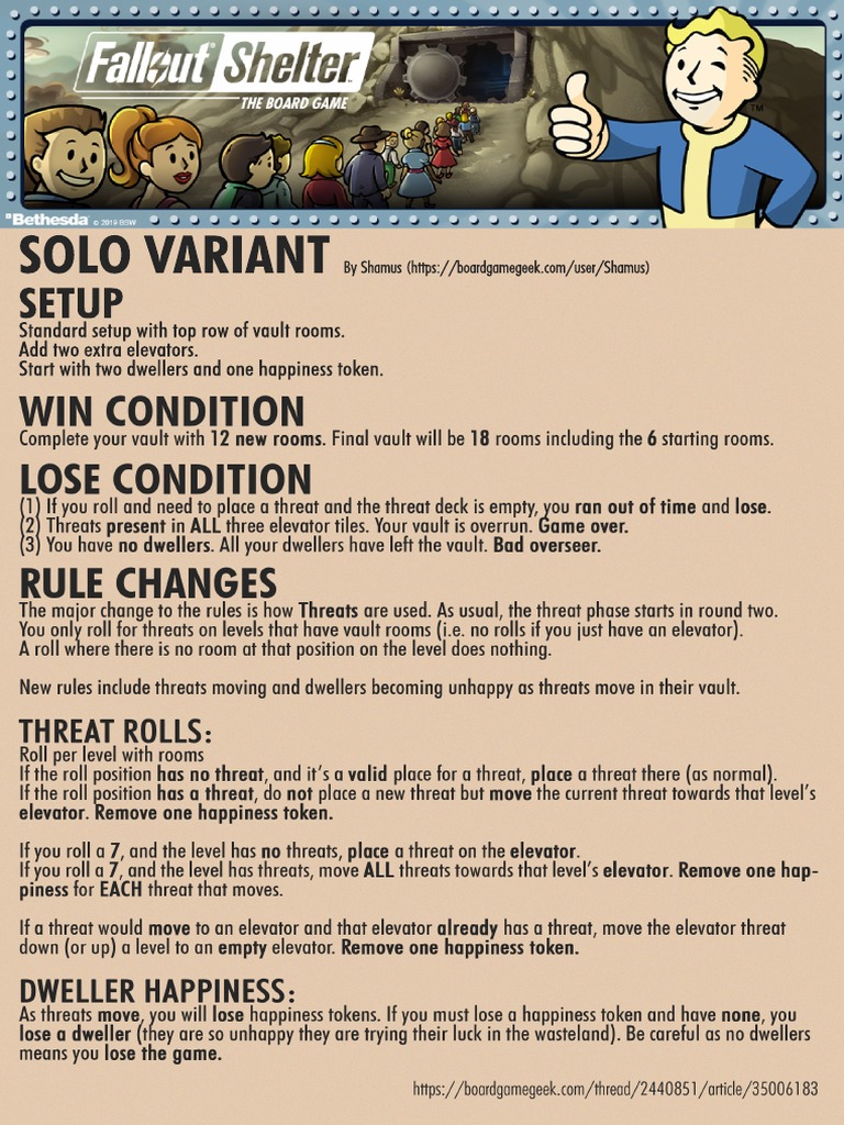 Fallout Shelter Solo Variant Rules | PDF