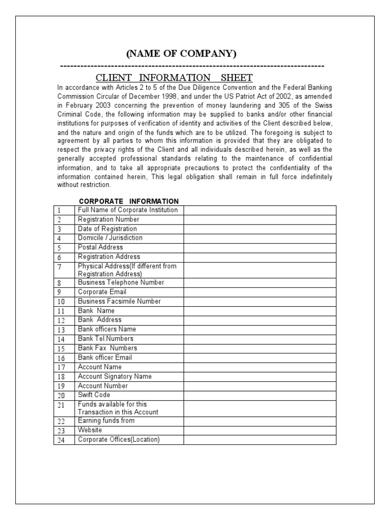 Client Information Sheet | PDF | Money Laundering | Banks