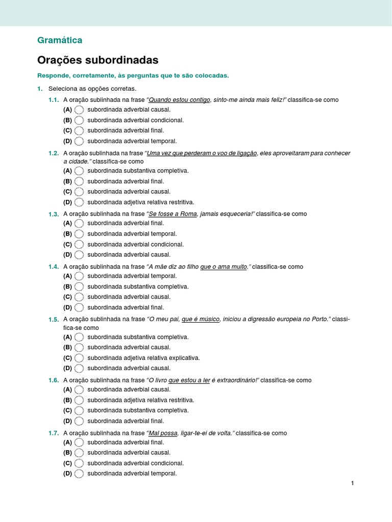 Classificação de Orações Subordinadas | PDF | Sintaxe | Gramática