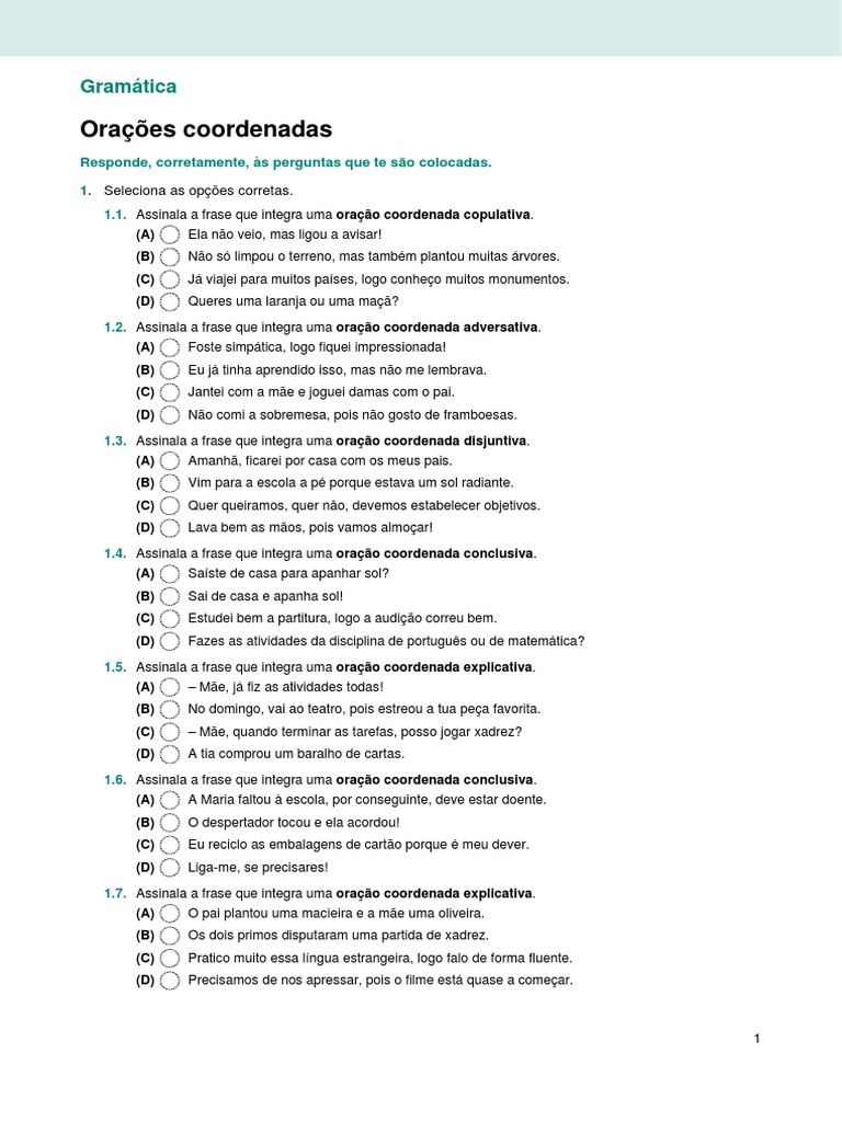 Ficha Oracoes Coordenadas | PDF
