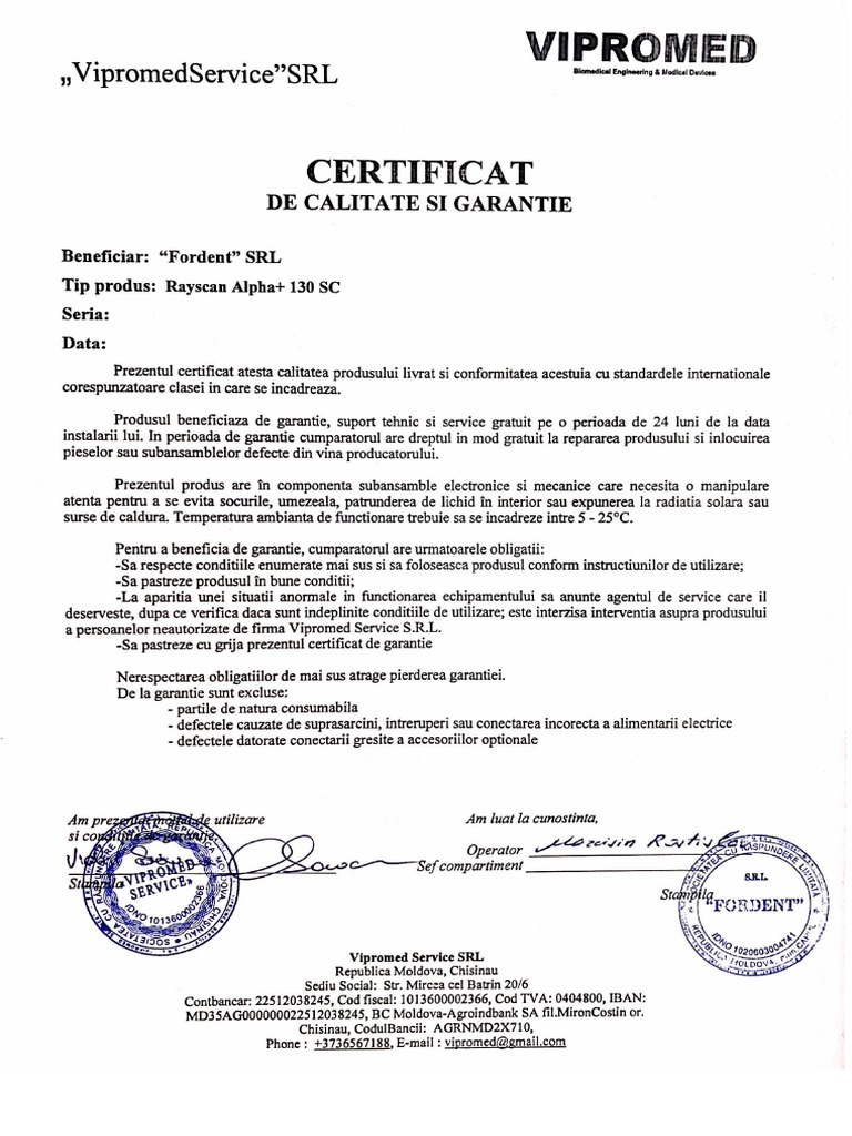 Certificat de Calitate Si Garantie | PDF