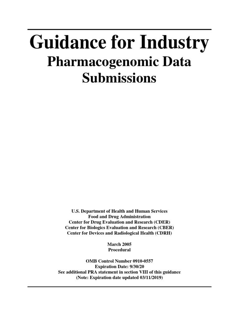 2005 FDA Guidance For Industry Pharmacogenomic Data Submissions | PDF ...