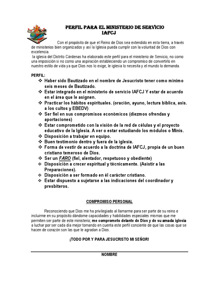 PERFIL PARA EL MINISTERIO DE Servicio | PDF