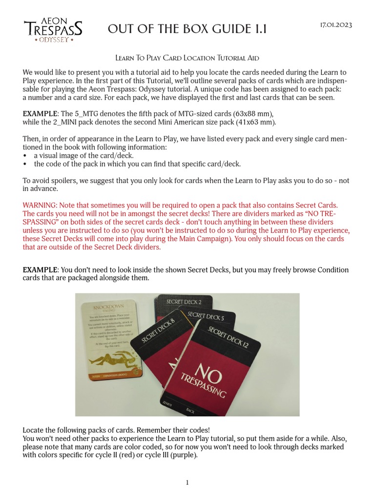 Aeon Trespass - Odyssey - Out of The Box Guide 1.1 | PDF | Playing Cards