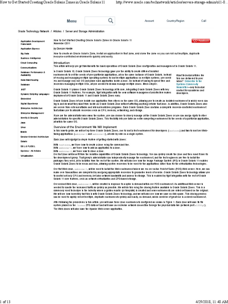 How To Get Started Creating Oracle Solaris Zones In Oracle Solaris 11 Pdf Networking 6615