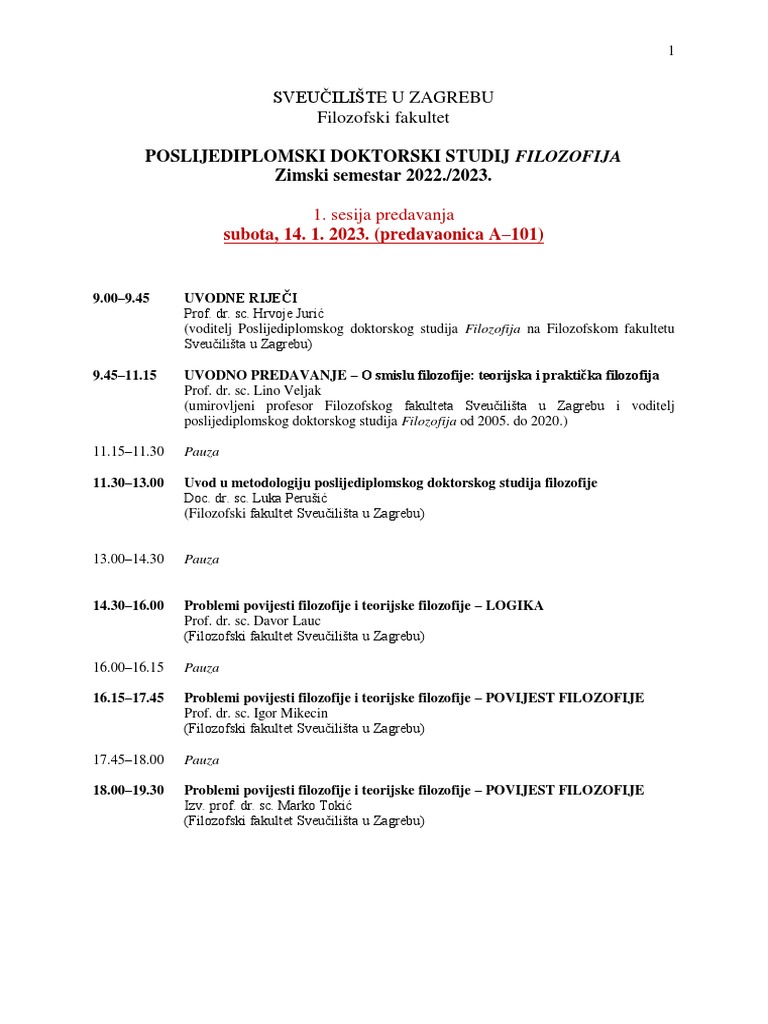 PDS Filozofija Nastava 01 Predavanja Zimski Semestar 2022 2023 1 | PDF