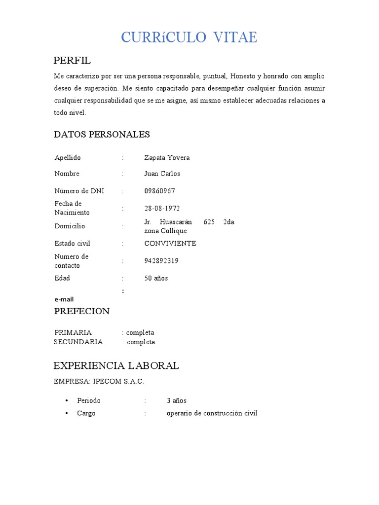 CV Juan Zapata | PDF | Crecimiento personal y profesional | Relaciones personales, crianza y ...