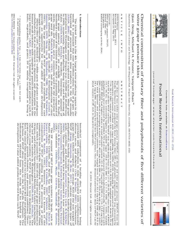 Chemical Composition of Dietary Fiber and Polyphenols of Five Different ...