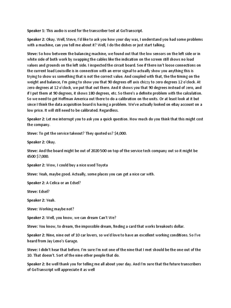 Go Transcript Aodio Test | PDF