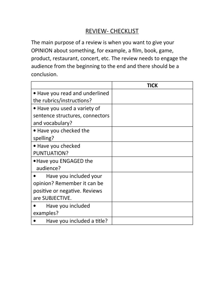 REVIEW and REPORT Checklist | PDF