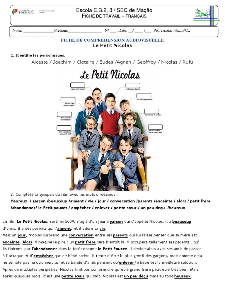Correction Fiche Audiovisuelle Le Petit Nicolas | PDF | Arts du langage ...